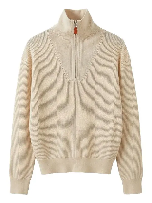 Loro Piana Long-sleeved Zipper Sweater - White