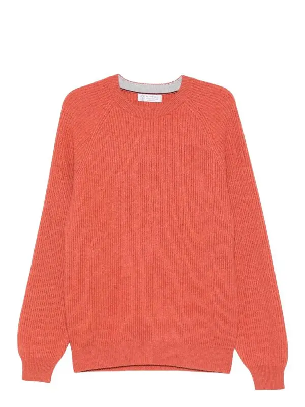 Brunello Cucinelli Crew Neck Ribbed Sweater - Orange