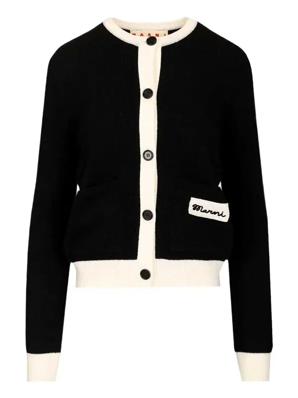 Marni Color-blocked Embroidered Logo Cardigan - Black