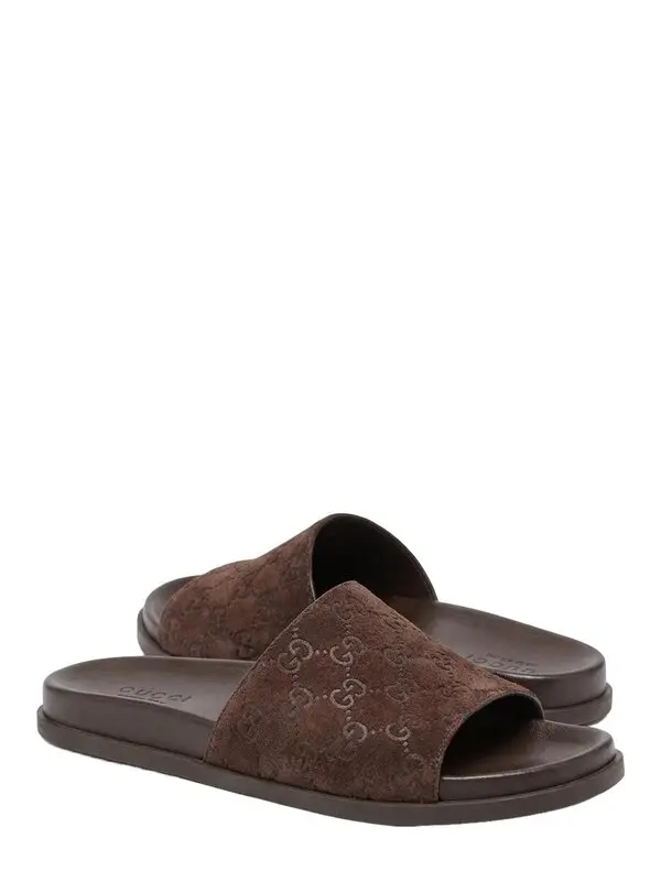 Gucci Embossed Monogram Slide Sandals - Brown