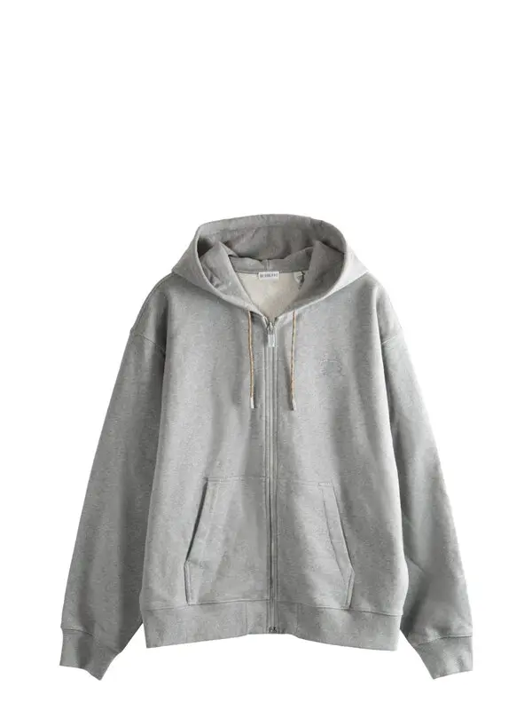 Burberry Checked Zip-up Drawstring Hoodie - Pale Grey Melange