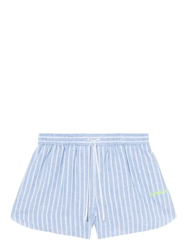 Off-White Striped Elastic Waist Drawstring Shorts - Blue