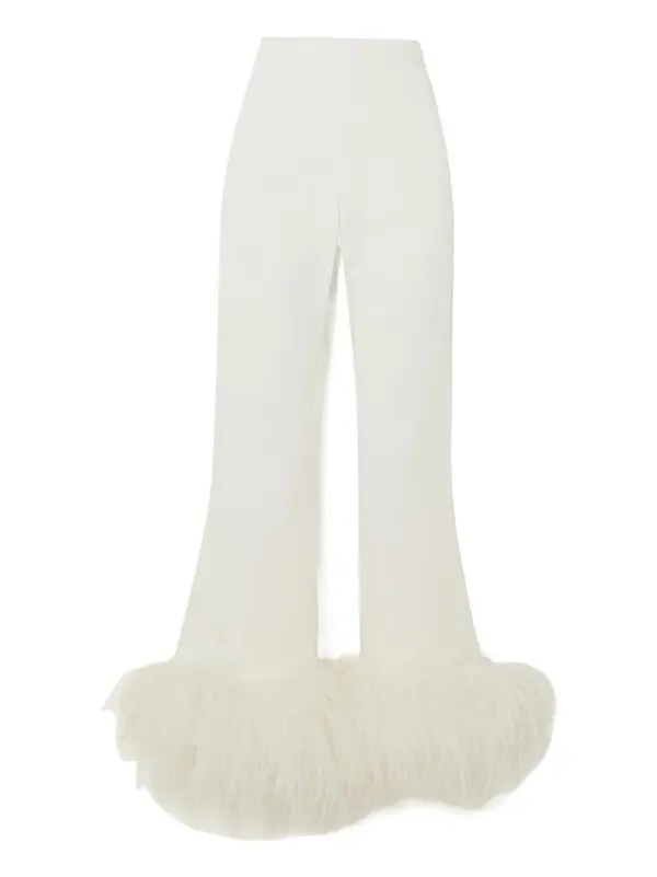 16Arlington Cropped Wide-leg Feather-trimmed Pants - White