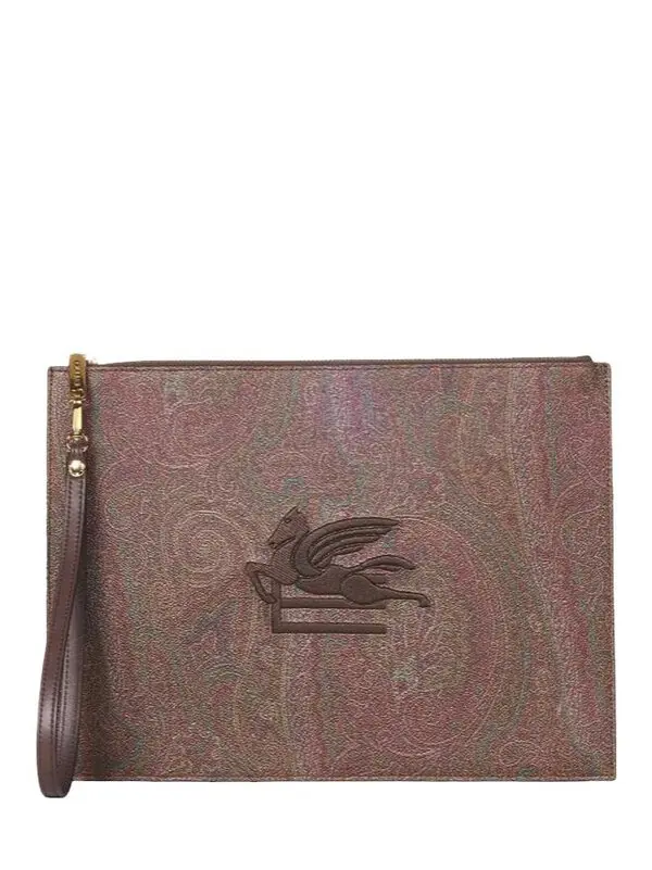 Etro Paisley Jacquard Zipped Clutch Bag With Embroidered Logo - Brown