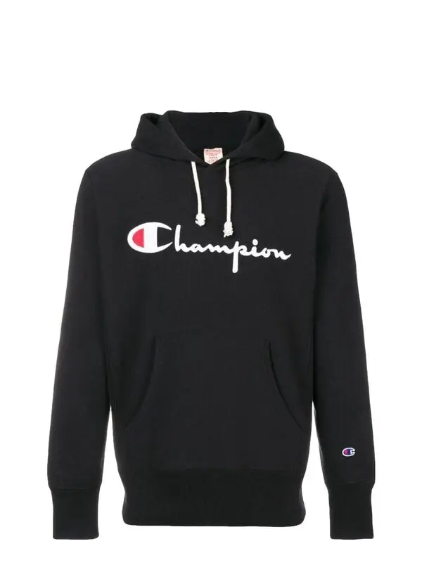 Champion Logo Embroidered Hooded Sweatshirt - Black