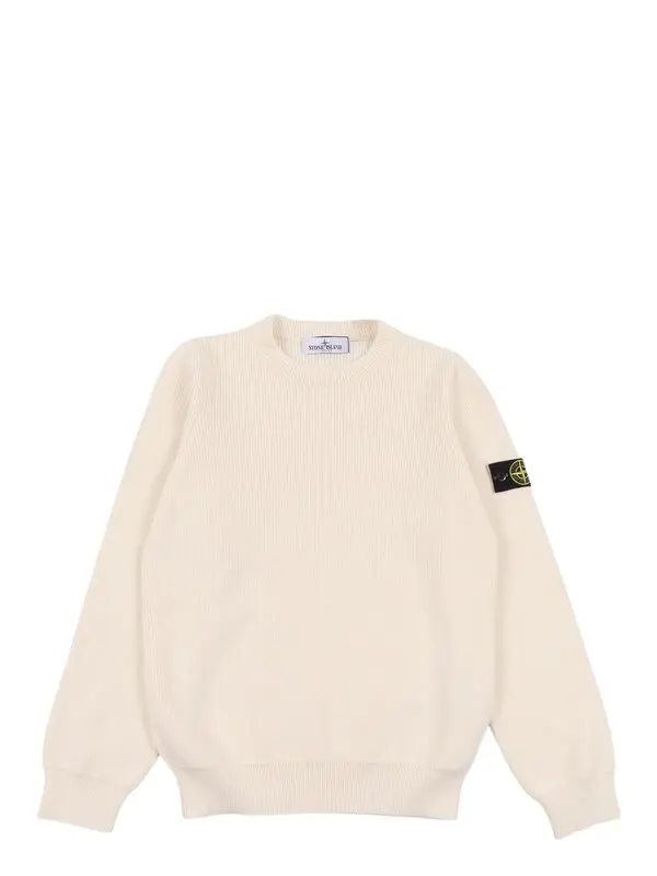 Stone Island Ribbed Knit Logo Patch Sweater - White