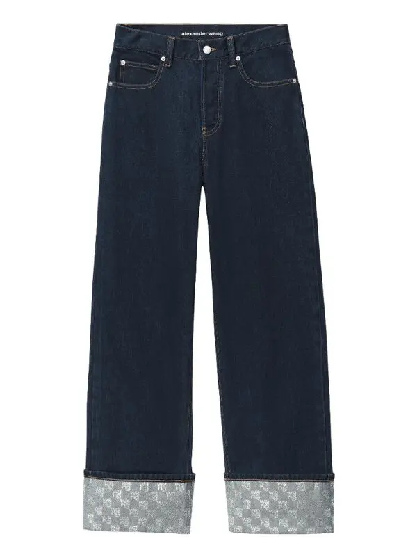 Alexander Wang Middle Waist Straight Leg Jeans With Crystal Decals - Blue