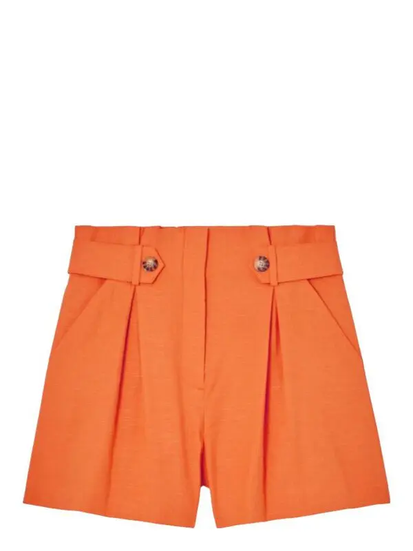 Veronica Beard Franzi Pleated Linen-blend Shorts - Orange