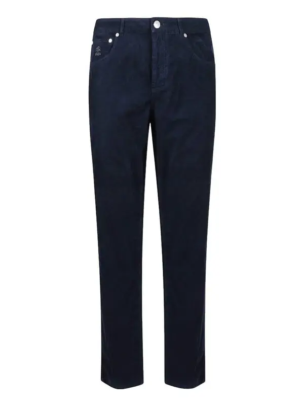 Brunello Cucinelli Logo Patch Straight Leg Jeans - Navy Blue