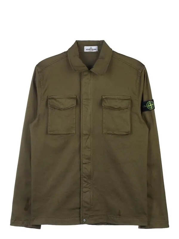 Stone Island Logo Lapel Shirt Jacket - Military Green