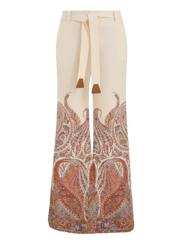 Zimmermann Rhiannon Flared Pants With Placement Print - Cream-paisley