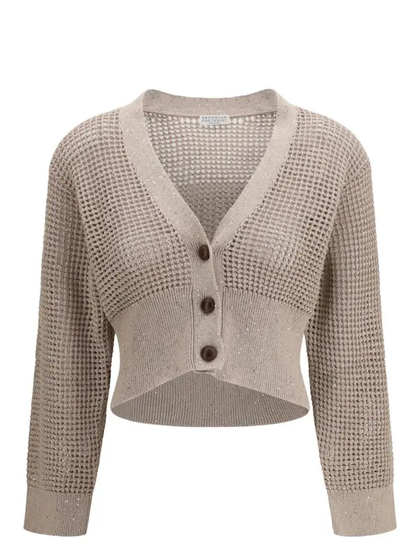 Brunello Cucinelli Open-knit Cropped Cardigan - Nude