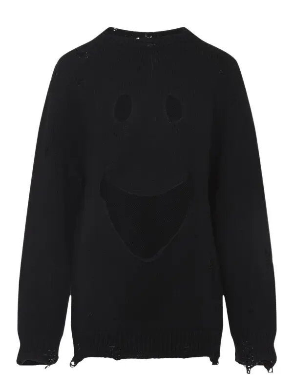 Moschino Long Sleeve Distressed Knit Sweater - Black