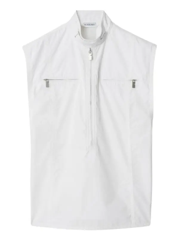 Burberry High-neck Sleeveless Tank Top With Zip Detail - White