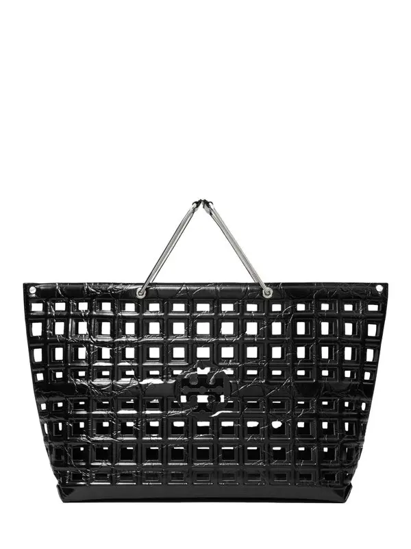 Tory Burch Ella Croc-embossed Market Tote Bag - Black