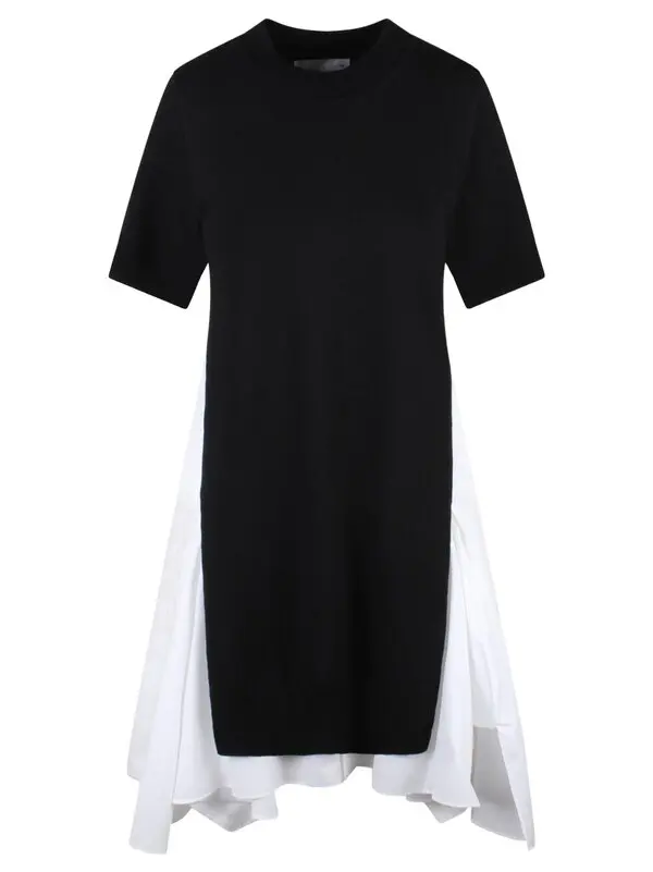 Sacai Poplin Stripe-detail Midi Dress - Black X Off White