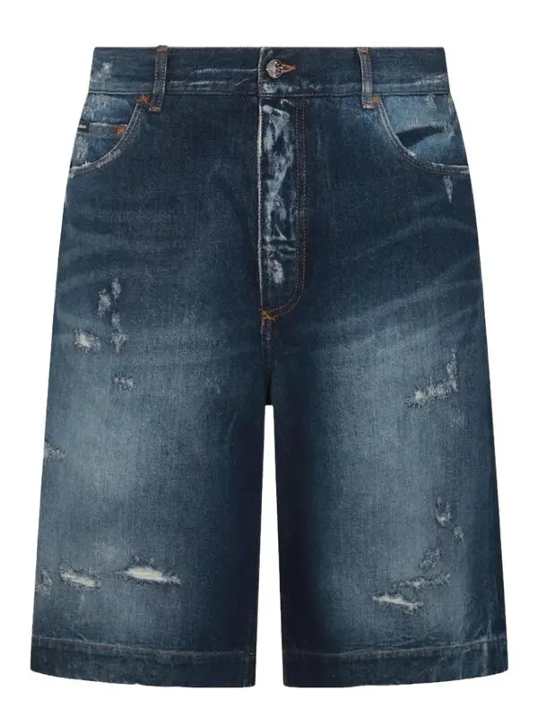 Dolce & Gabbana Ripped Denim Shorts - Blue