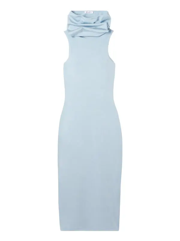 Alaïa Hooded Stretch Knitted Dress - Blue