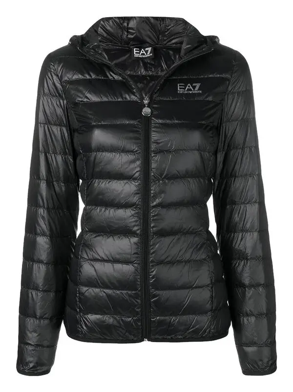 EA7 Quilted Down Jacket With Hood - Black