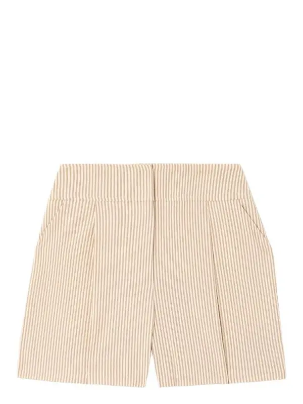 Veronica Beard Pleated Striped Seersucker Shorts - Offwhite