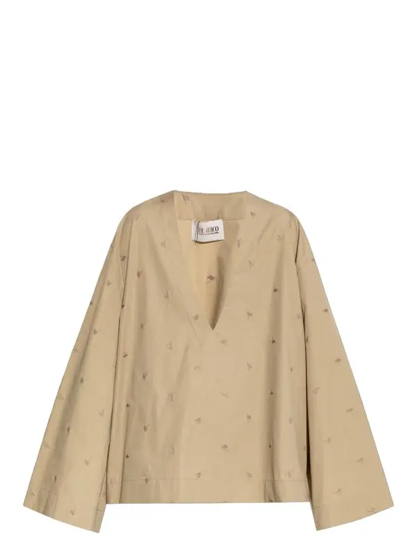 Attico Embroidered V-neck Blouse - Beige