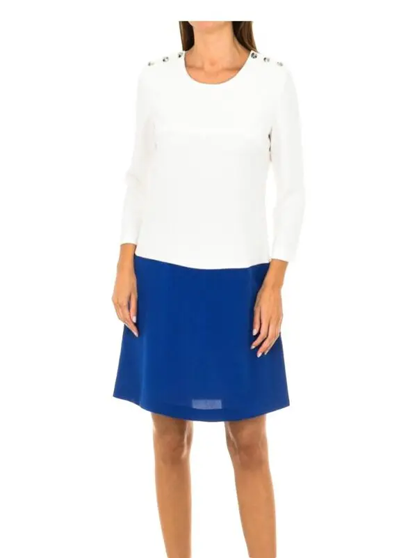 Emporio Armani Round Neck Dress With Silver Button Detail - White