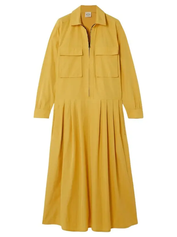 TOD'S Pleated Cotton-poplin Midi Shirt Dress - Yellow