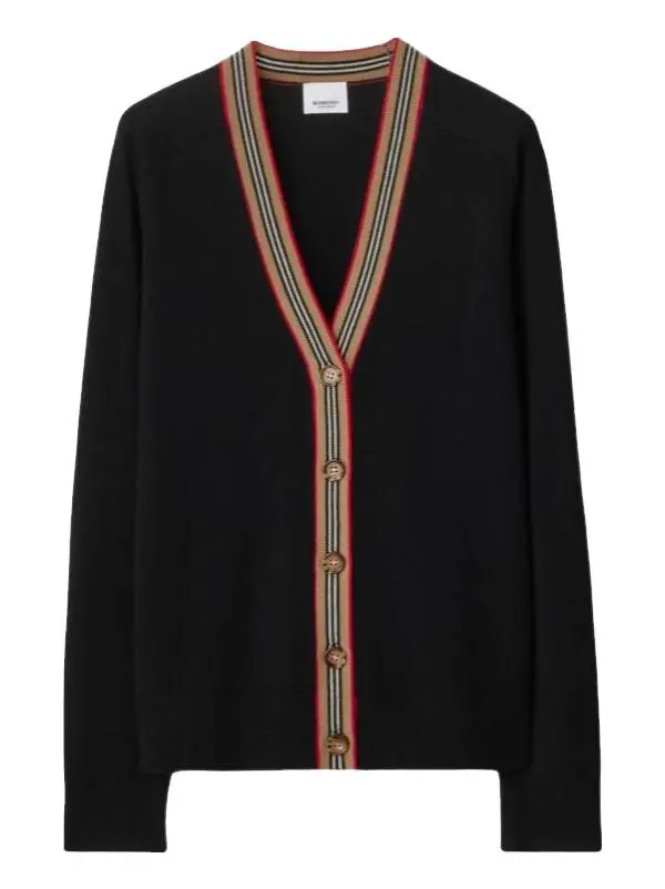Burberry Wool Cardigan With Iconic Stripes - Black