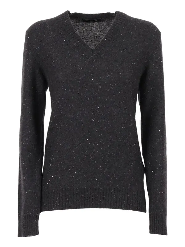 Fabiana Filippi Embellished V-neck Long Sleeve Jumper - Grey
