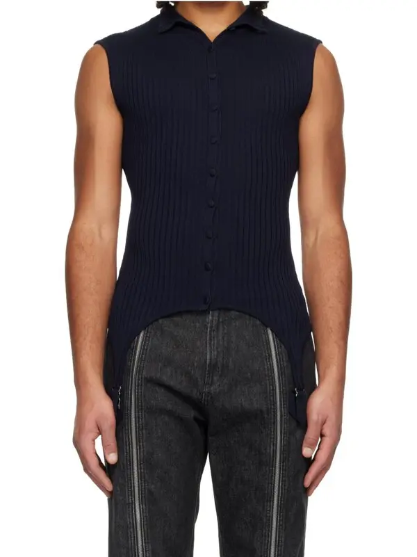 JEAN PAUL GAULTIER Ribbed Sleeveless Knit Top - Navy