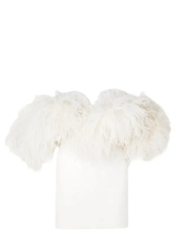 Magda Butrym Off-the-shoulder Feather-trimmed Mini Dress - White