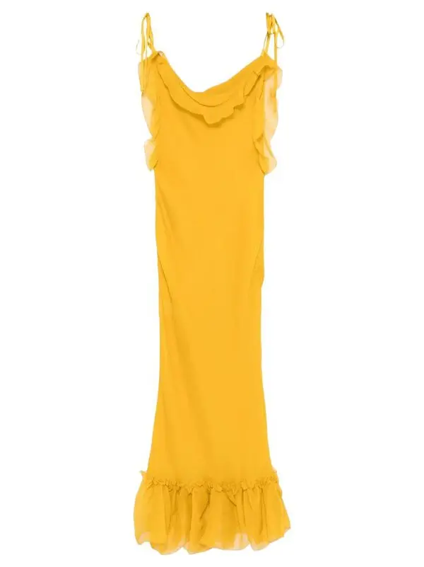 Saint Laurent Sleeveless Ruffled Maxi Dress - Yellow
