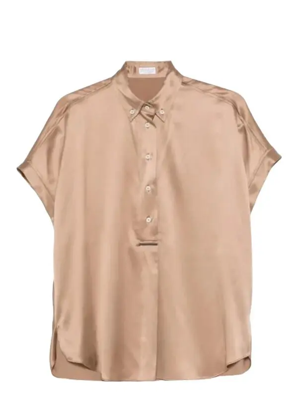 Brunello Cucinelli Short-sleeved Button-down Blouse - Nude