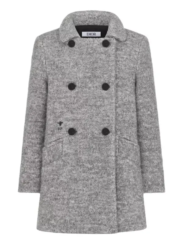 Dior Double-breasted Long Sleeved Coat With Bee Embroidery - Grey