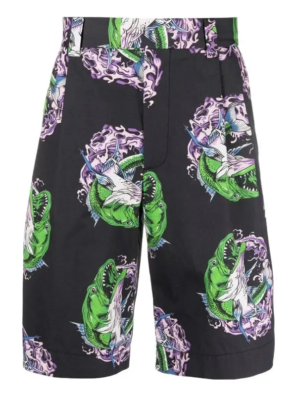 MSGM Graphic Printed Knee-length Shorts - Black