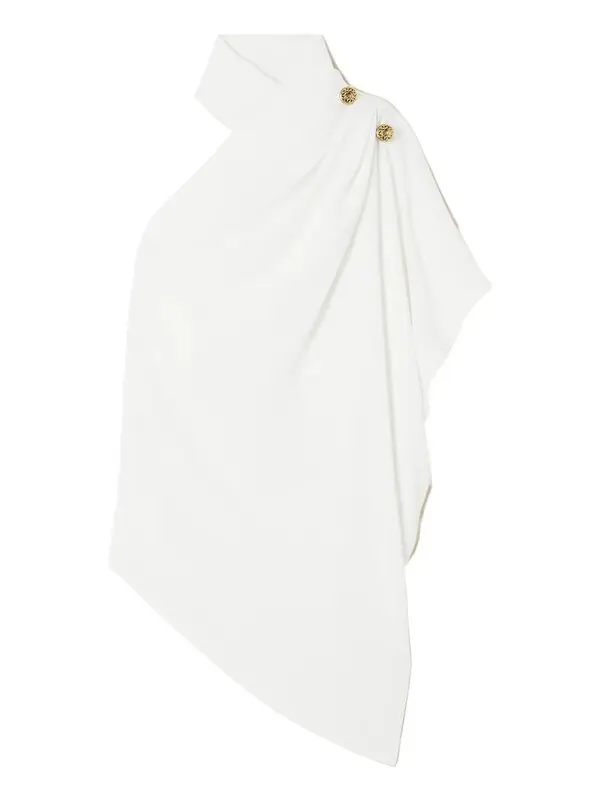 Elie Saab One-sleeve Draped Crepe Top - White