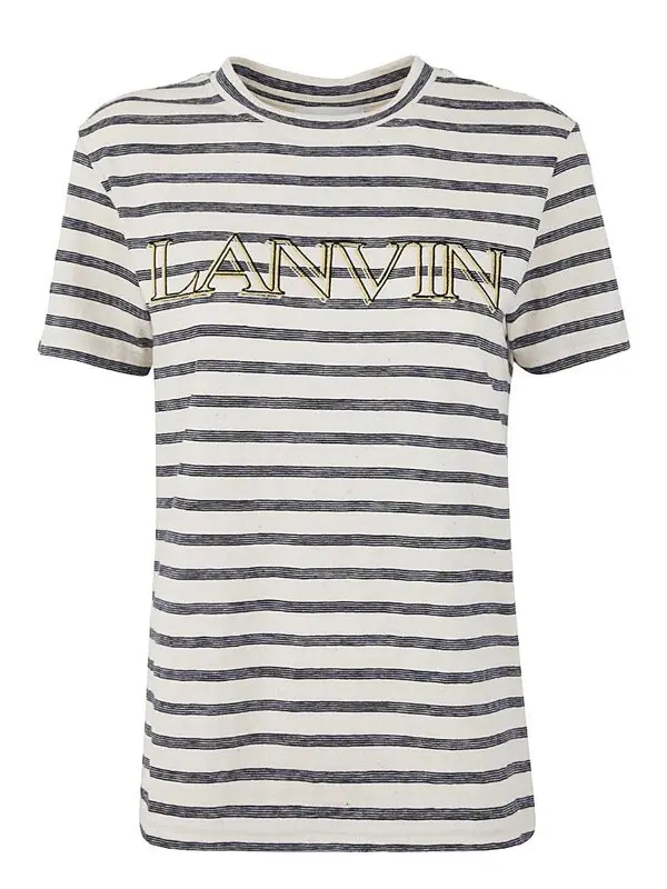LANVIN Striped Crewneck T-shirt With Logo Detail - White