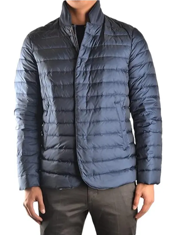 Emporio Armani Quilted Down Jacket With Stand Collar - Blue