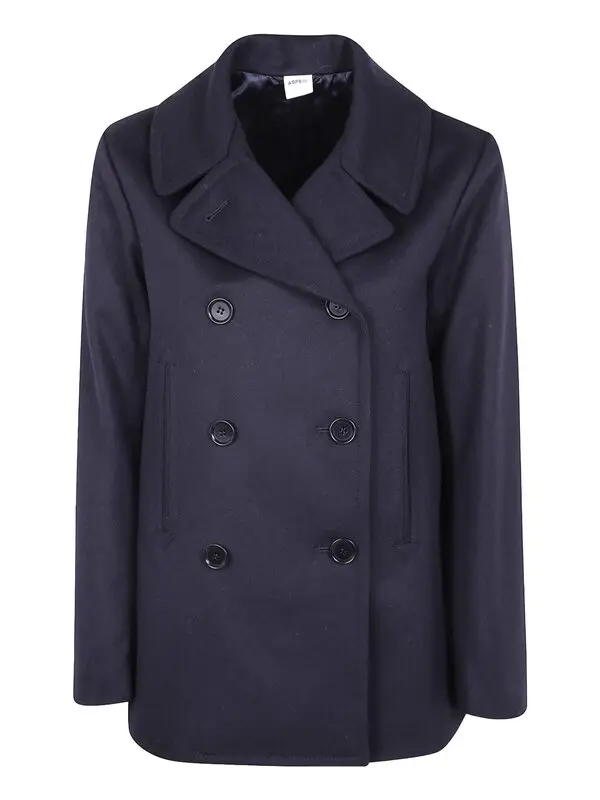 Aspesi Double-breasted Wool Coat - Black