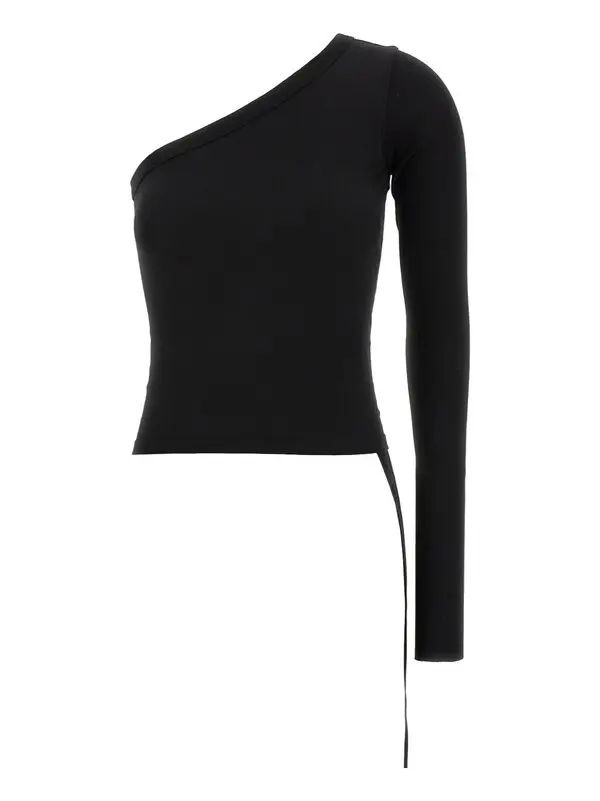 Rick Owens Ziggy Asymmetrical Neckline Long Sleeve T-shirt - Black