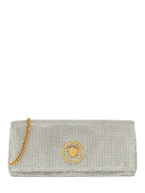 Versace Embellished Clutch Bag With La Medusa Hardware - Silver