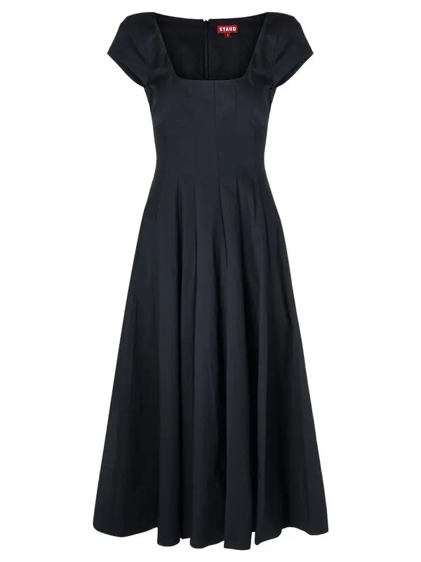 Staud Square Neck Short Sleeve Dress - Black