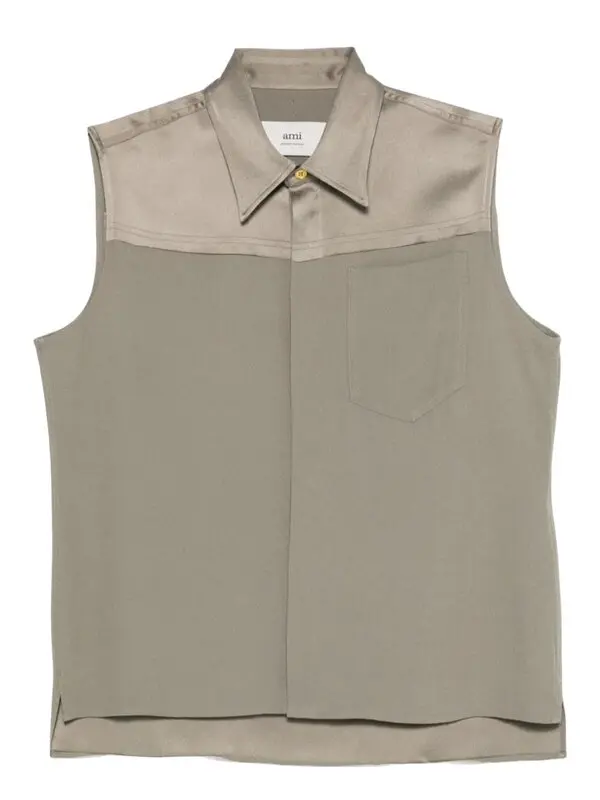 Ami Sleeveless Shirt With Lapel And Chest Pocket - Nude