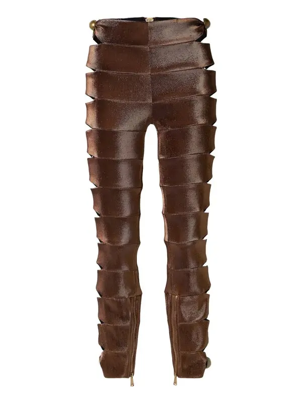 AREA Embellished Cutout Metallic Stretch-twill Leggings - Brown