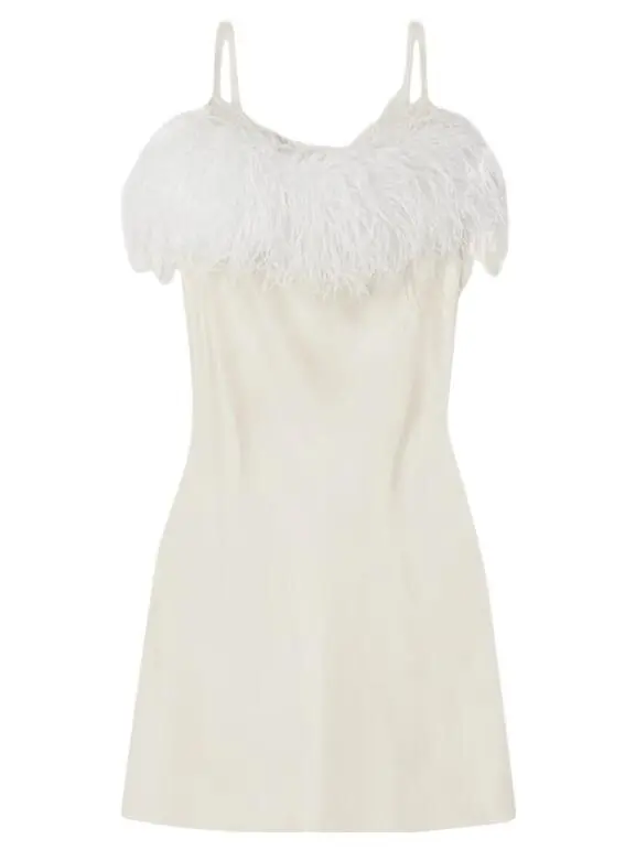Sleeper Boheme Feather-trimmed Mini Dress - White