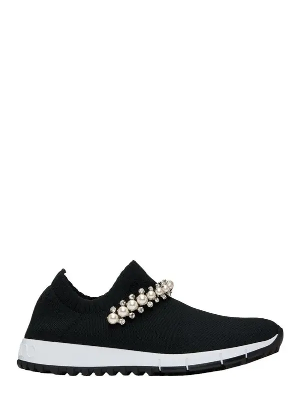 JIMMY CHOO Verona Crystal-embellished Knit Sneakers - Black