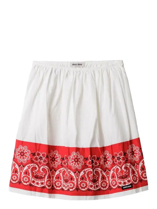 Miu Miu Poplin Flared Skirt - White/red
