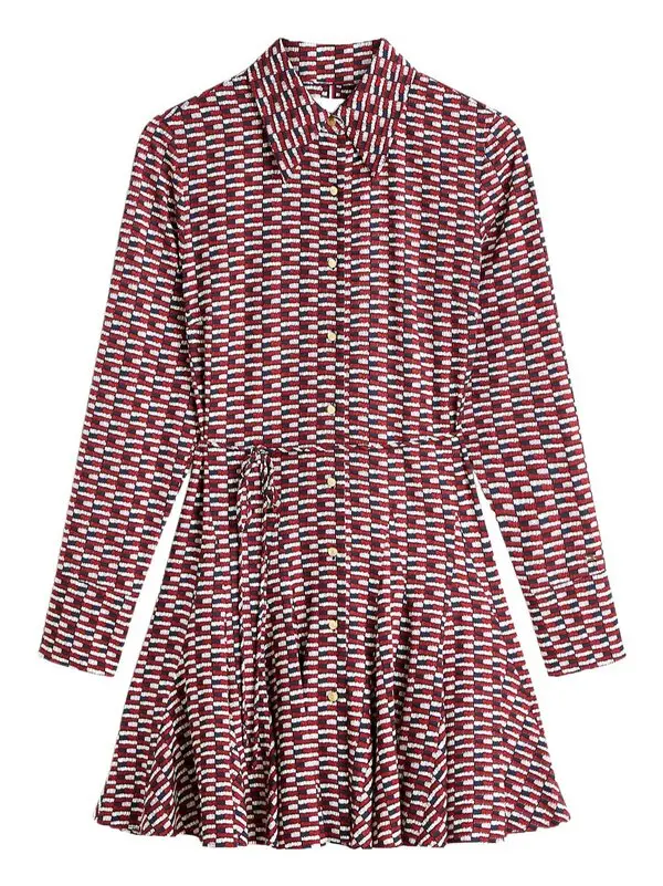 Tommy Hilfiger Slim-fit Mini Shirt Dress With Self-belt - Red