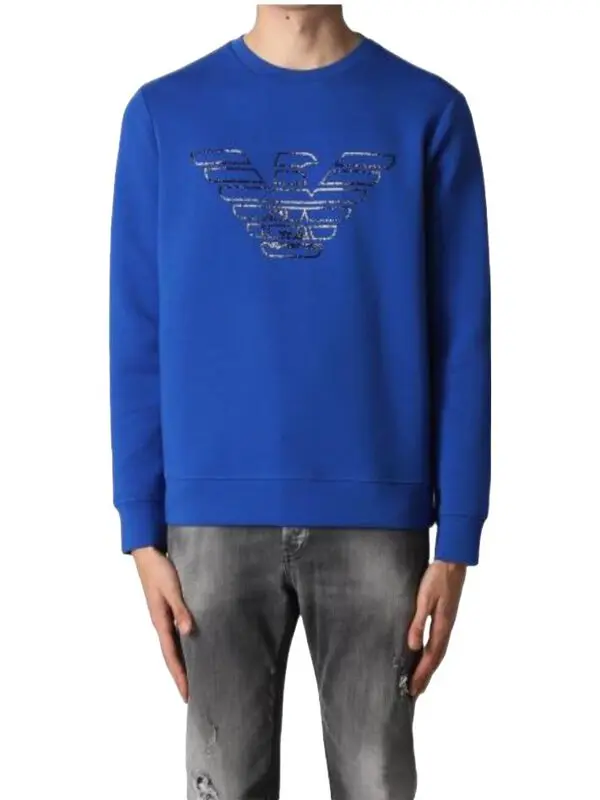 Emporio Armani Crewneck Sweatshirt With Logo Detail - Blue