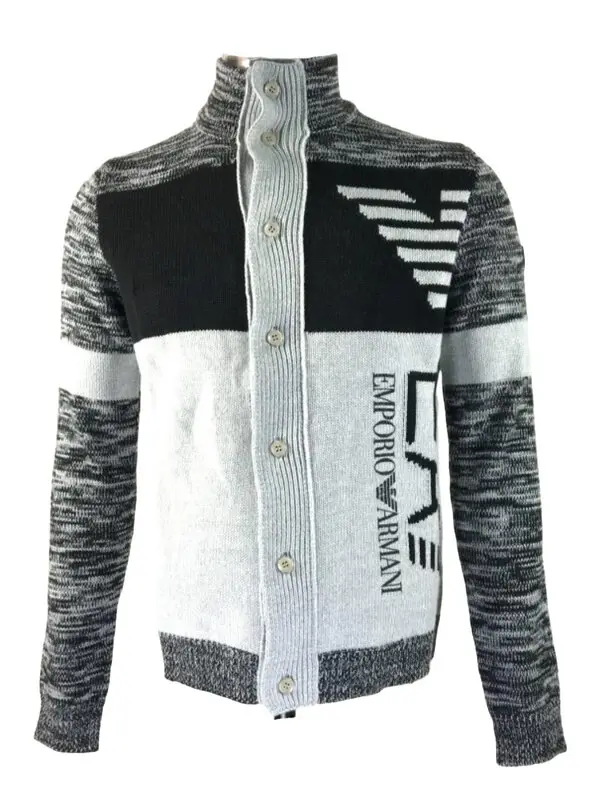 Emporio Armani Single-breasted Stand-neck Knitted Sweater - Black